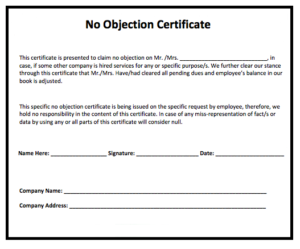 Blank No Objection Certificate Template | Free Sample Formats