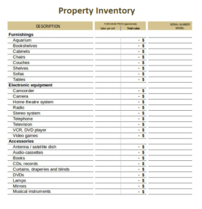 Property Inventory Template MS Excel | Sample Formats