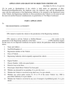 Vehicle No Objection Certificate Template | Free Sample Formats