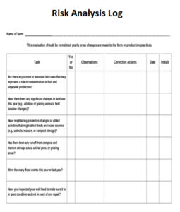 Risk Analysis Log Template | Sample Formats