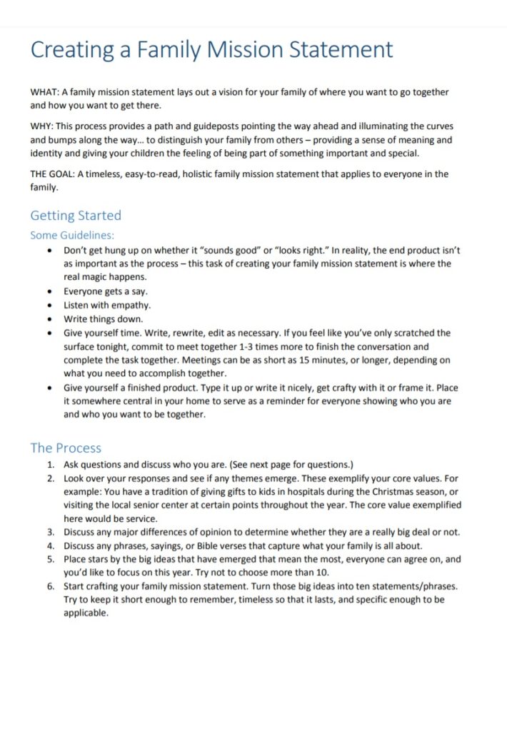 Family Mission Statement Template | Sample Formats