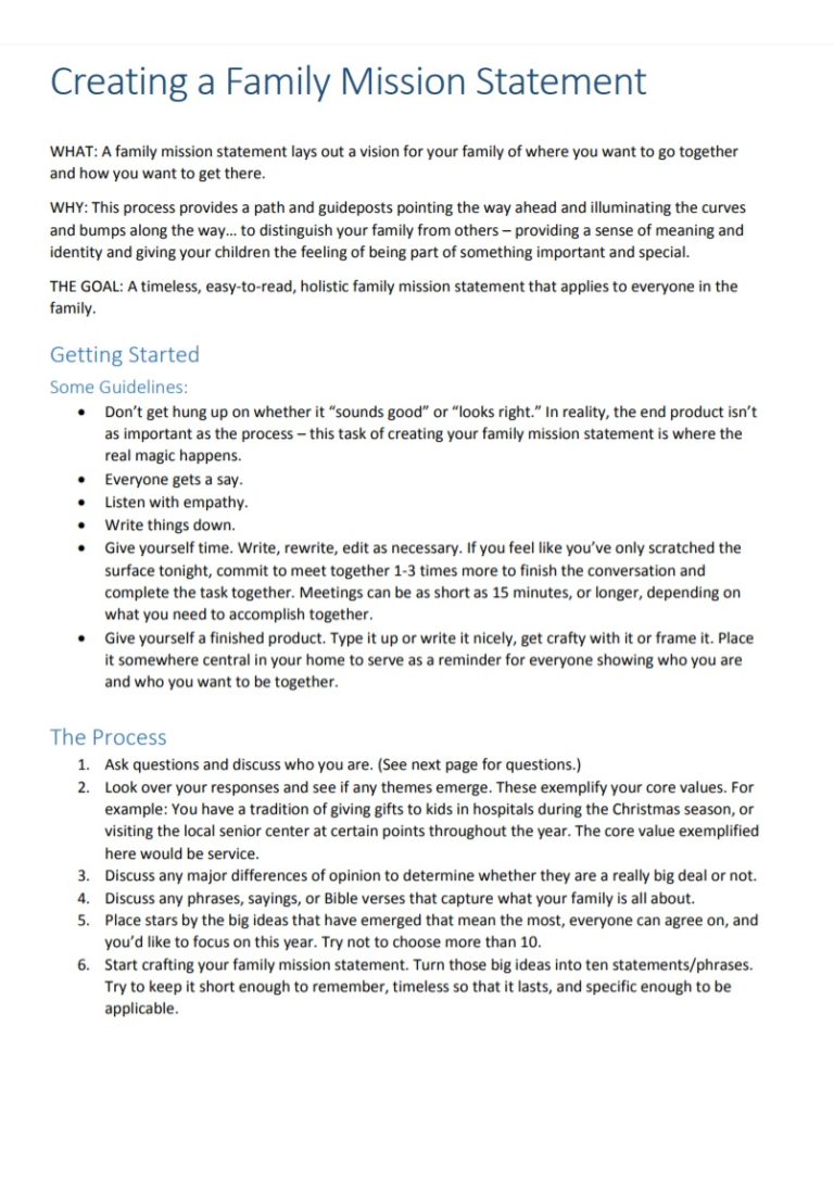 Family Mission Statement Template | Sample Formats