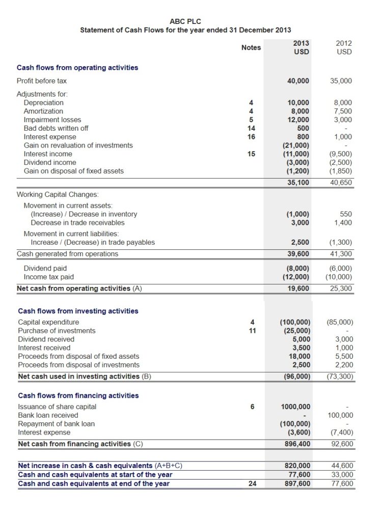 Cash Flow Statement Sample | Sample Formats