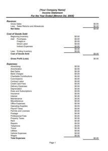 Blank Income Statement Example | Sample Formats